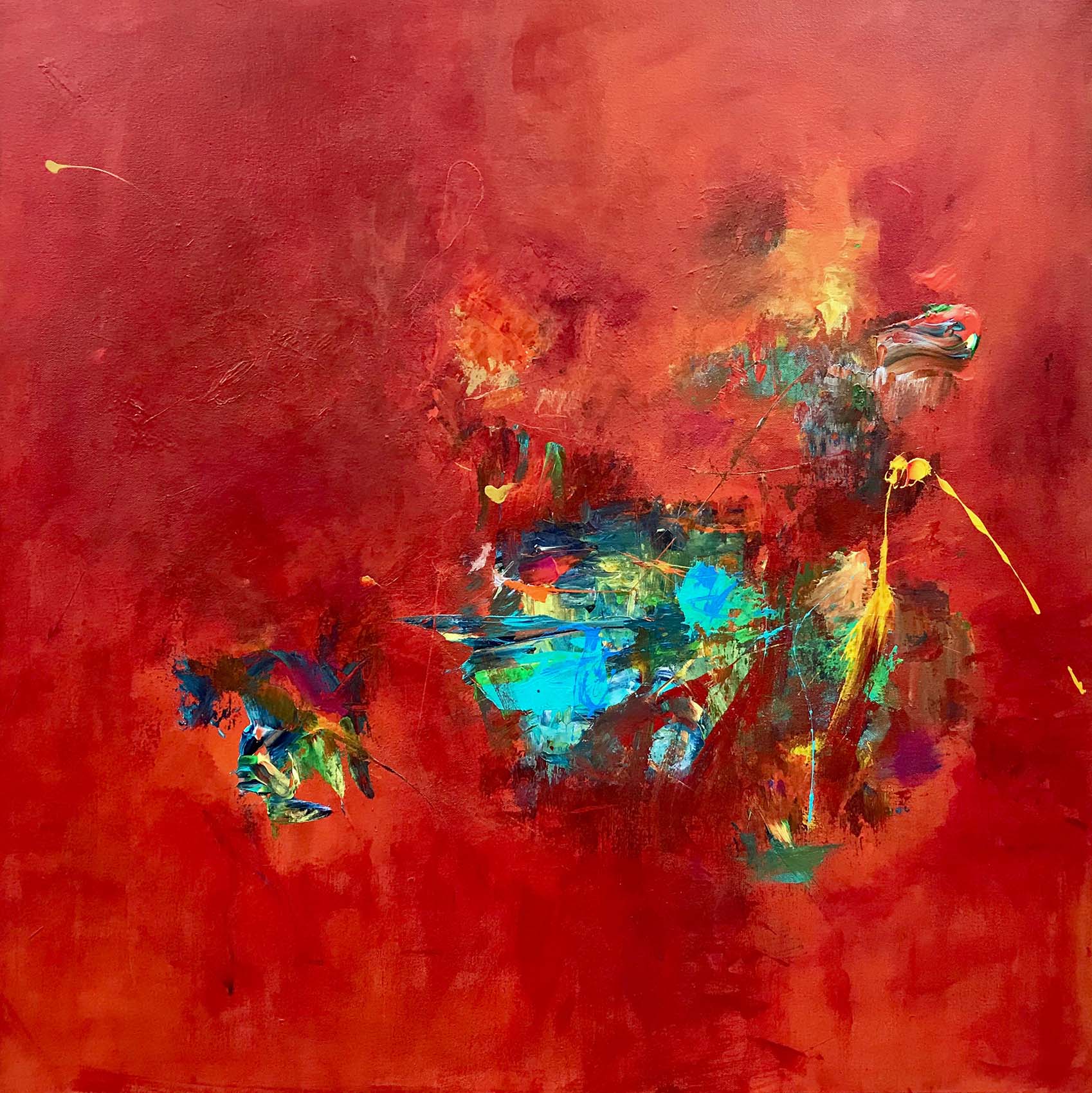 Oh, Something About Red: An Abstract Acrylic Diptych by Strokes by Red