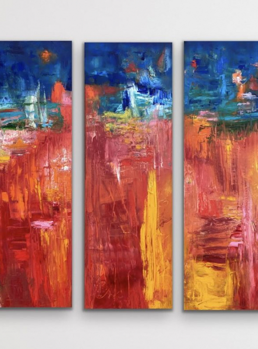 Acrylic Paintings Strokes by Red Contemporary Abstracts